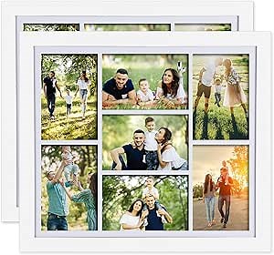 2 Pcs 4x6 Picture Frame Collage for Wall Decor Wooden Multiple Photo Collage Frames with Tempered Glass 7-Opening for Wall Family Picture Display(White)