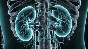 Human Kidneys Anatomy Renal System Urinary Tract Spine and Skeleton X Ray Medical Animation of Internal Organs Health