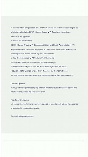 Georgia Pest Control Registration Exam Questions and Answers 100 Pass5