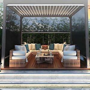 [Hot Item] Custom Design Motorized Patio Cover Aluminum Freestanding Shade Pergola Garden Gazebo with LED Lights