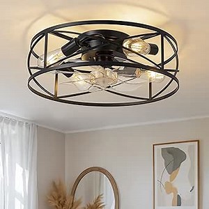 KDG 19.7″ Retro Low Profile LED Ceiling Fans with Light, Reversible Ceiling Fans Flush Mount with Remote and 6 Speeds, E26 Base Buld for Bedroom, Dinning Room, Kids Room, Kitchen