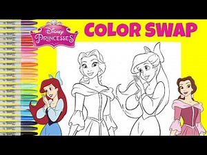Disney Princess Coloring Book Pages Color Swap Belle and Ariel Anna and Elsa