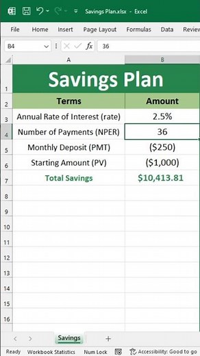 Savings Plan in Excel #ExcelTips