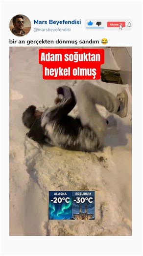 Adam soğuktan heykel olmuş