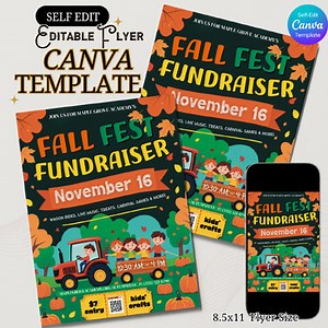 Editable Fall Festival Flyer, Printable Autumn Harvest Poster, Kids School Event