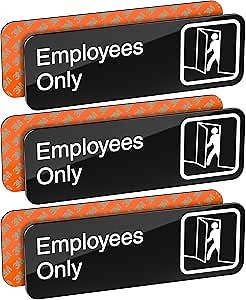 Employees Only Info Sign Package, EMPLOYEES ONLY, Black Acrylic, White Text, 9"x 3" - SET OF 3