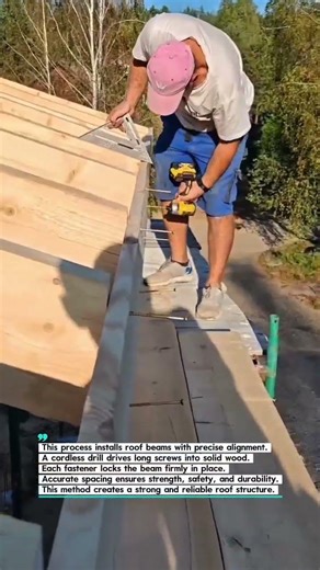 Precision Roof Beam Installation with Cordless Drill #carpentry #roofing #shorts