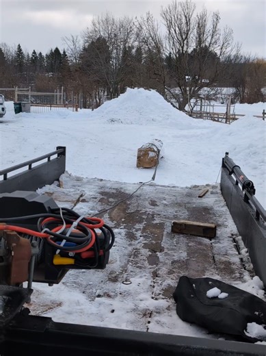 This log may not be huge but it was heavy. I'd rather use this winch to save my back than to try to hand bomb it and pull something. The 12000lbs winch is pretty good at pulling them up on the trailer. Using the pulley /snatch block works pretty good for unloading as well! Great combo! 12000 lbs winch from @Princess Auto #winch #logs #urbanlogging #ottawamilling #trailer hardworkpaysoff pulley snatchblock wood trailer