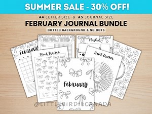 February Journal Bundle - Bows - PRINTABLE Journal Pages - BLACK & WHITE - February Planner - February Agenda - Printable Planner - Etsy