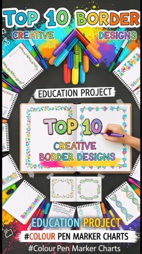 EASY DIY😳 Colour🕺 CREATIVE BORDER 🪅DESIGN #Shorts