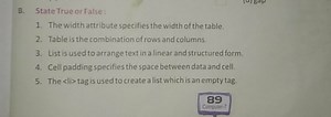 B. State True or False :1. The width attribute specifies the w... | Filo