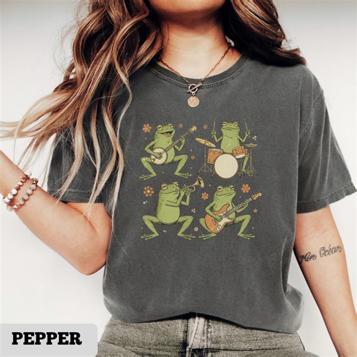 Frog Band T-shirt, Retro Cottagecore Frogs Playing Banjo Trumpet Guitar Drums, Whimsical Frogs Music Tee, Vintage Anthropomorfic Frogs Tee - Etsy