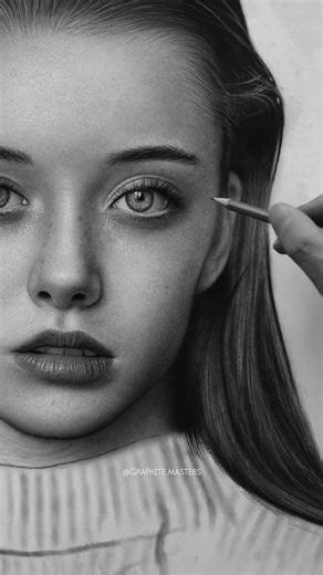 Graphite Drawing Art Gallery on Instagram: "Realistic graphite drawing by artist Wukong Studio (Douyin) — a stunning portrait marked by meticulous detail and flawless tonal control. Ultra-smooth value transitions, lifelike skin texture, and sharp focus on the eyes create an intense sense of realism. Artist: Wukong Studio (Douyin) #realisticdrawing #graphitedrawing #hyperrealism #portraitart #fineart"
