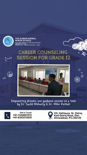 The Suman Nirmal Minda School recently orchestrated a dynamic career counseling session tailored exclusively for our accomplished Grade 12 students. An immersive experience where aspirations met guidance, unlocking doors to a world of possibilities. Dr. Sushil Mohanty, Assistant Professor at S V Institute of Management, Kadi & Dr. Mihir Pathak, Head of Department at N P College of Computer Studies & Management, Kadi engaged in a collaborative exploration of career paths, and skill development wi