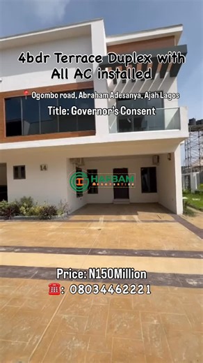 Dr Hafsah Balogun O. | Real Estate Consultant | 💥💥All AC installed. 💥💥Standby Generator💥💥 NEWLY COMPLETED 4-BEDROOM LUXURY TERRACE DUPLEX TITLE: Governor’s Consent LOCATION: Ogombo... | Instagram