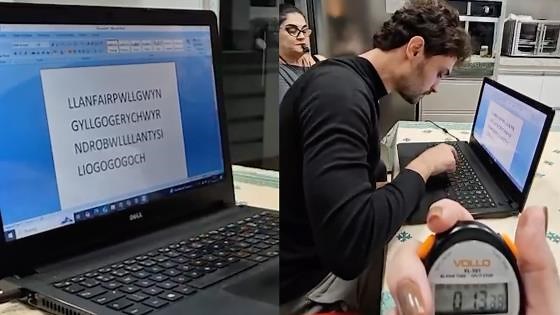 Fastest time to type (a long Welsh town name) - 14.69 seconds by Renato Bayma Gaia