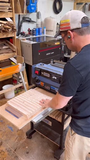 I have said time and again that planing end grain is a bad idea, but I had such faith in the construction of this @olivermachinery 15” planer that I wanted to try this! When I’ve done this before it shot out the back end of the machine and pieces of the board broke off. I made this from hard maple cutoffs specifically to give this a try and I was really impressed with how well it worked! You can see the tear out in the back, but that was the worst that happened. Would you try this with your plan