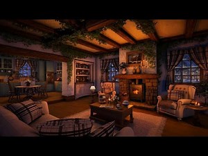 Cozy Winter Cottage - Night Ambience | Fireplace, Soft Snow Wind & Blizzard Sounds