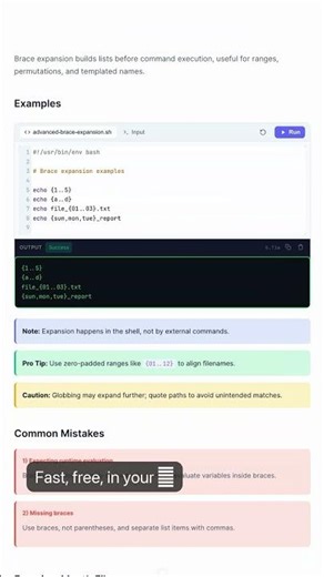 Brace Expansion - Bash Tutorial | 8gwifi.org — in 30 seconds #Bash #Shell #Linux