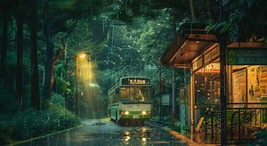 Rainy Bus Stop Live Wallpaper