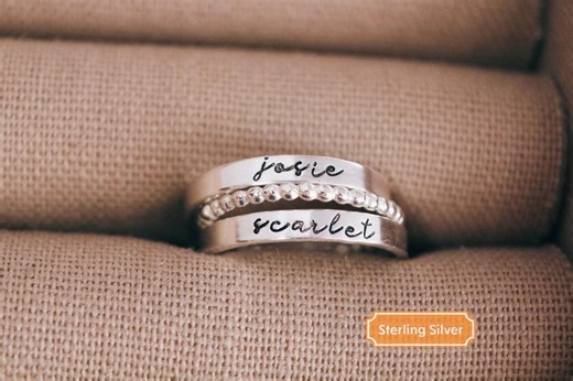Sterling Silver Name Ring – Personalized Script Name Ring – Custom Stacking Rings – Gift for Mom, Grandma, Kids Names - Etsy