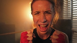 Outcry Independent Girl Power. Angry Strong Crazy Woman Fighter Screaming Looking Aggressive on Boxing Ring Stock Video - Video of girl, rage: 365390897