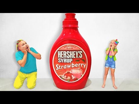 Alice and dad pretend to eat jelly Сoca Сola and sweets