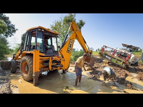 JCB 3DX Xtra Starting New Technique Going Rescue Tractor and Harvester Stuck in Mud | Jcb video