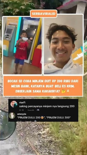 Bocah SD Minta Pinjam Uang 200 Ribu ke Mesin ATM Buat Beli Es Krim! 😂💸 #ATM #Bocil #Viral