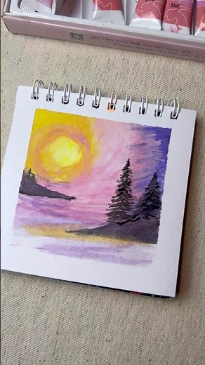 Easy Watercolor Sunset Painting for Beginners 🌅 | Relaxing Art Tutorial #shorts
