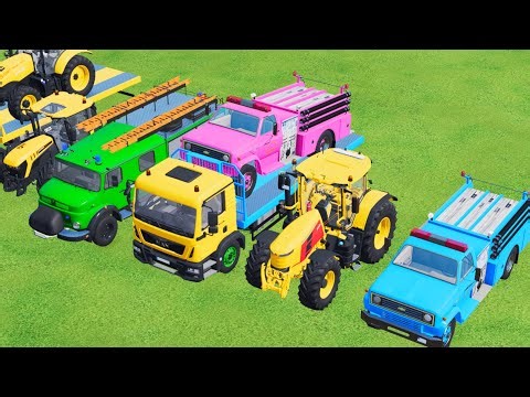 Transporting Double Flatbed Trailer truck , tractor , fire truck , Game Farming Simulator 22 fs22 m