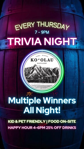 Koolau Distillery | Looking for a reason to make Thursdays fun again? 👀 We’ve got you covered with Trivia Night at Ko’olau Distillery! 📅 Every Thursday |... | Instagram