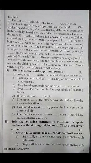 ICSE class 8, Question paper of English Language Third term (2024-25)