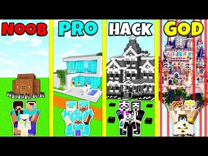 Minecraft Battle: NOOB vs PRO vs HACKER vs GOD: SECURE SAFEST BASE HOUSE BUILD CHALLENGE / Animation