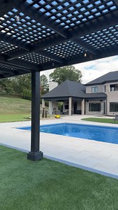 ✨ Wrapping up another amazing backyard in Wexford, PA! This one’s got that modern resort-style vibe ➡️ 🏡 Custom pergola with a sleek, contemporary look 🌿 Turf inlays throughout the paver pool deck 🖤 Bold black planters for a clean modern contrast 🧱 Paver coping tied seamlessly into the existing patio Our crew brought this design to life over the summer — and it’s looking incredible! Can’t wait to capture the final photos next season when everything’s in bloom 🌸 Stay tuned — more transformat