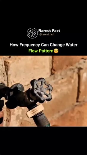 Rarest Facts | Educational Videos 🧠 on Instagram: "A simple setup with sound and water creates an effect where flowing water seems frozen, moves backward, or flows in slow motion. The effect is only visible through a 24 fps camera, not to the naked eye. The setup needs a powered speaker, a water source, a soft rubber hose, tape, tone generating software, and a camera set to 24 fps. The hose is placed against the speaker so it vibrates with the sound. When the tone generator is set to 24 Hz and 
