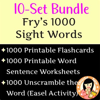 Fry 1000 Sight Words Bundle, Flashcards, Worksheets, Sentence Reading