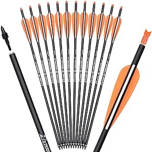 Carbon Crossbow Bolts 20 Inch Hunting Archery Arrows with 4" Orange Vanes Moon Nock Replaced Arrowhead Tip(Pack of 12)