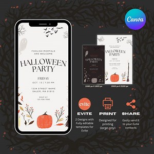 Creative Halloween Theme Evite Invitation Template for Adults, Spooky Parties, Digital Party Invite, Unique, Editable Canva Template - Etsy