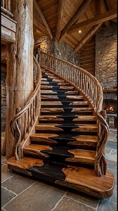 3.6M views · 67K reactions | Breathtaking Waterfall Staircase Build in Luxury Log Cabin! #build #DIY #staircase | The Daily Builder | Facebook