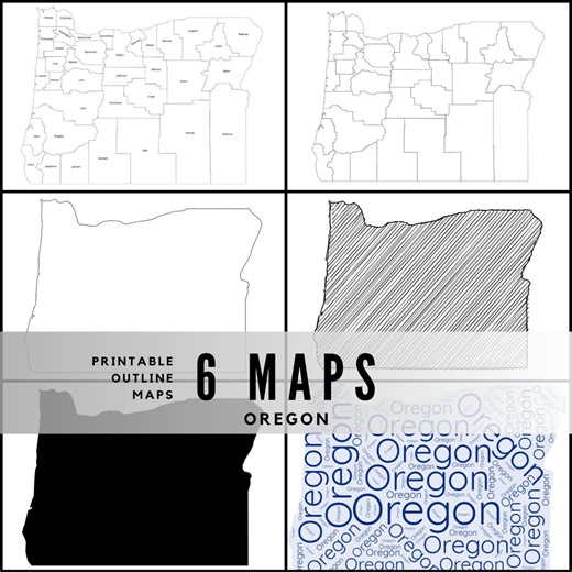 Printable Oregon Maps / State Outline and Labeled Geography Sheets / Letter‑Size Educational Printables for Teachers and Students