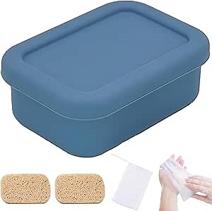 Leak Proof Silicone Travel Soap Case With Draining Layer，Soap Container for Traveling，Travel Bar Soap Holder，Travel Toiletries Soap Bar Holder With 2 Draining Layers And 1 Mesh Soap Pouch for Bathroom