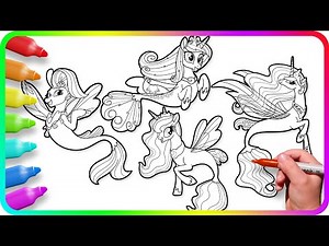 Coloring Pages MY LITTLE PONY - Mermaids Princesses / How to color My Little Pony. Drawing Tutorial
