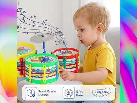 Toyztrend Jazz Drum Set for Kids | Musical Band Instrument Set with Drums, Dish & Stool | Fun Music
