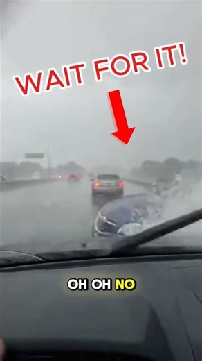 Car Loses Control in a Heavy Rain