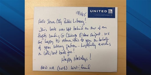 O’Hare Airport, United Airlines return lost book to Iowa City Public Library