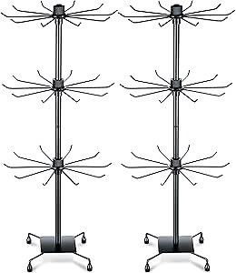 BBTO 2 Pcs Rotating Display Stand Jewelry Display Rack with Hooks Metal Earrings Stand for Vendors Necklace Bracelet Selling(Black,28.35 x 11.81 Inch)