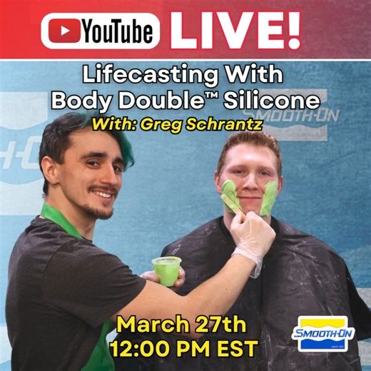 Get ready to learn the art of lifecasting with Body Double™ silicone rubber this Wednesday, March 27th! Join Greg Schrantz on YouTube and discover how to create a flawless lifecast using skin-safe silicone rubber. Don't miss out! Click the link to set a reminder now! 💡💻🎬 https://www.youtube.com/watch?v=qMwMz7DTJeg #smoothon #smoothonlive #youtube #youtubelive #lifecasting #silicone #bodydouble #makeitnow | Smooth-On
