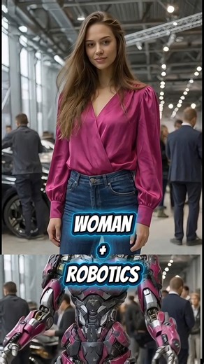 Pink humanoid robot inspired by a light brown-haired woman at the January Expo