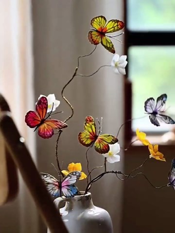 Artificial Butterfly Branche, Simulation Branch Stems with Fake Butterfly Floral Arrangement for Vase Filling Home Office Party Decoration (red)